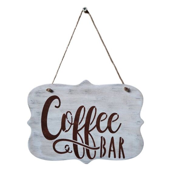 Accents | Coffee Bar White Brown Rustic Farmhouse Kitchen Decor ...